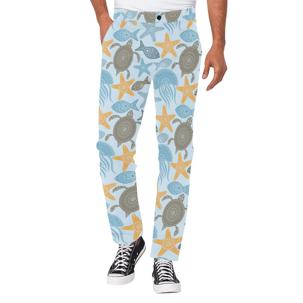 Polynesian Jellyfish Turtle Print Men's Pants - JTAMIGO