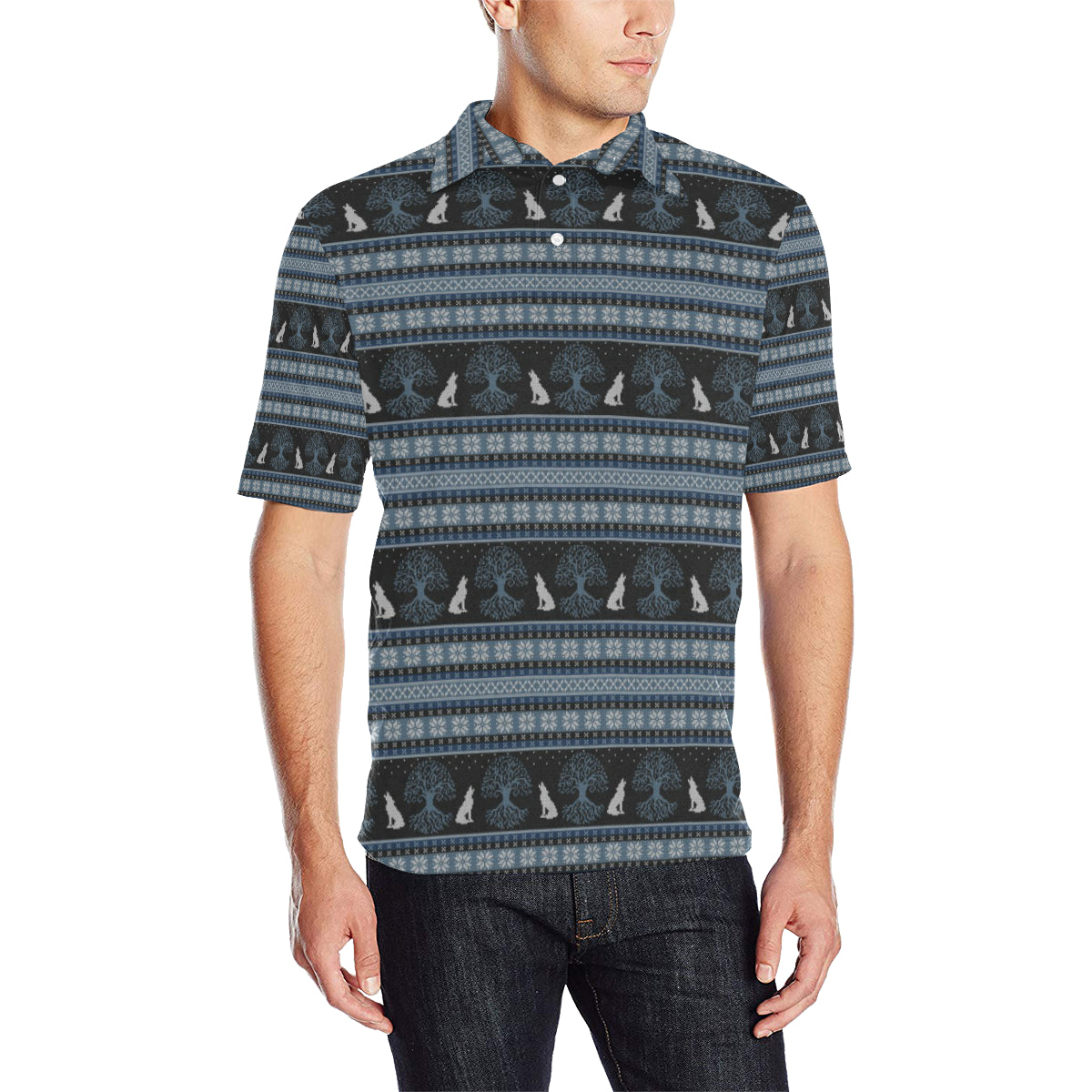Wolf Tree of Life Knit Design Print Men Polo Shirt – JTAMIGO