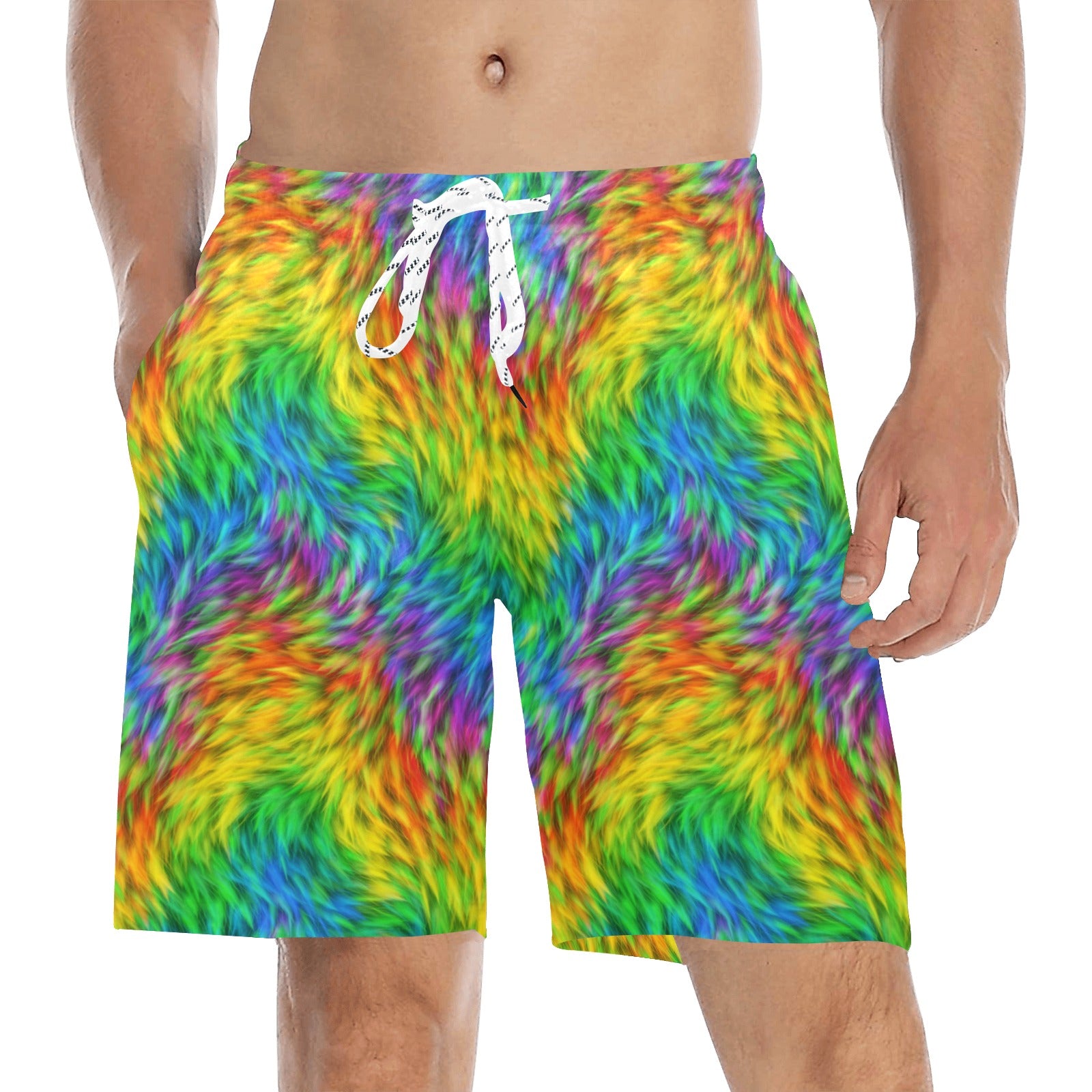Rainbow Fur Design Print Men's Swim Trunks Beach Shorts – JTAMIGO