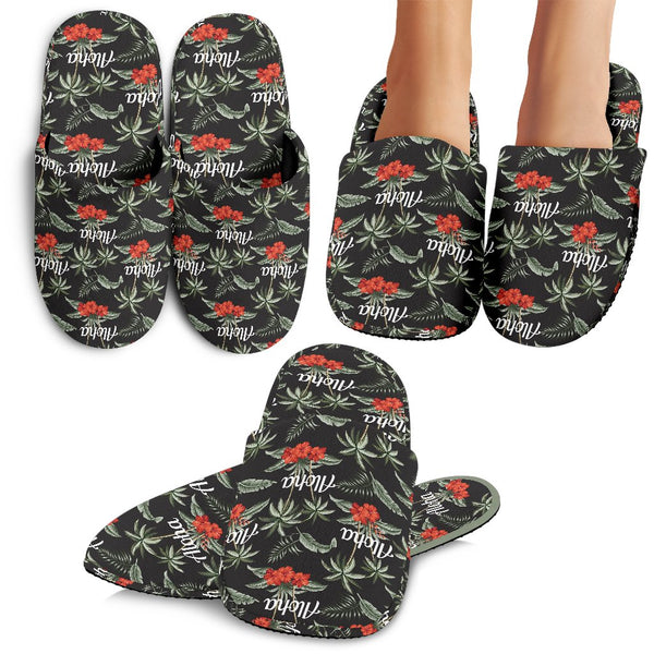 Aloha Palm Tree Design Themed Print House Slippers - JTAMIGO