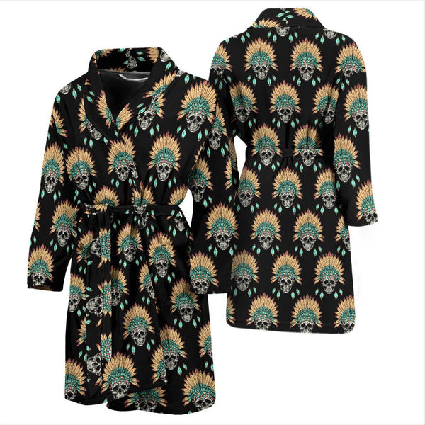 American indian Skull Pattern Men Bathrobe - JTAMIGO