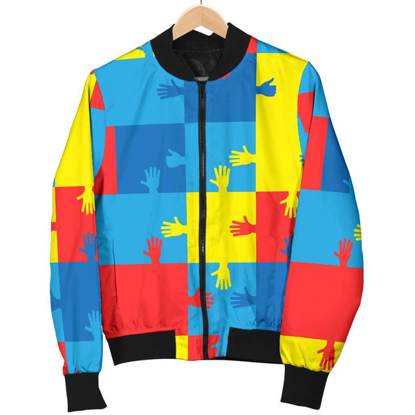 Autism Awareness Design Themed Print Women's Bomber Jacket - JTAMIGO