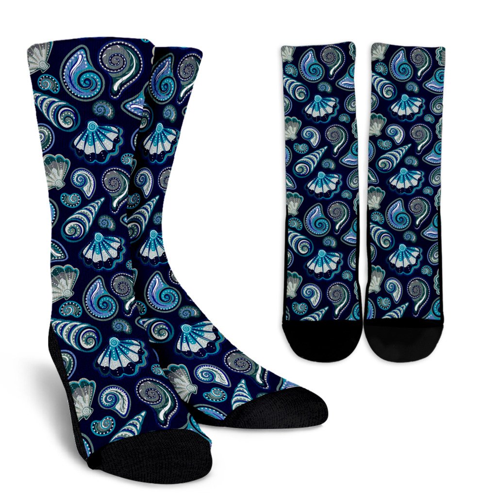 Beach Seashell Blue Print Crew Socks – JTAMIGO