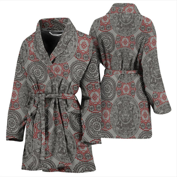Calendar Aztec Style Print Pattern Women Bathrobe - JTAMIGO