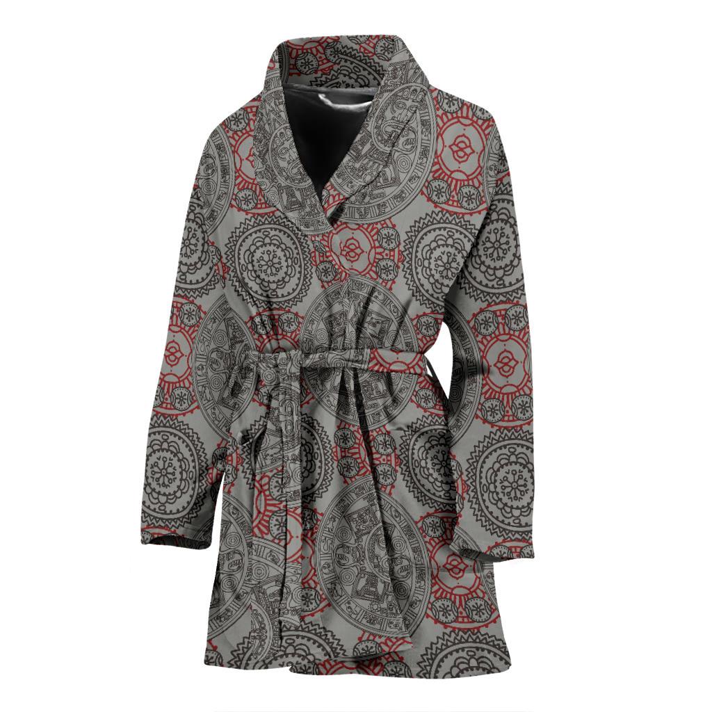 Calendar Aztec Style Print Pattern Women Bathrobe - JTAMIGO