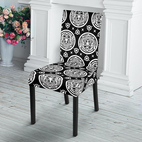 Calendar Aztec White Black Print Pattern Dining Chair Slipcover - JTAMIGO