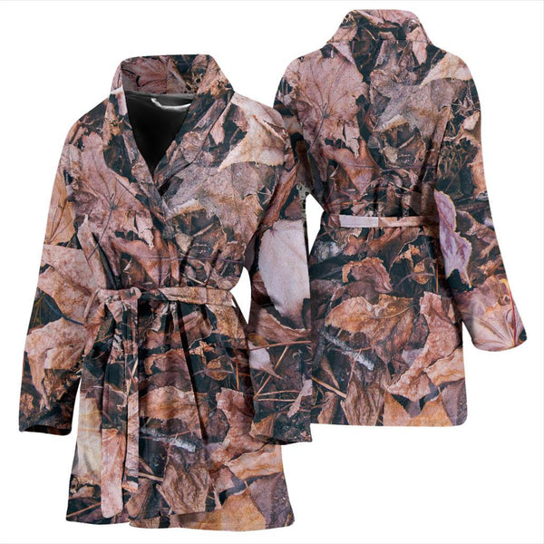 Camouflage Realistic Tree Leaf Print Women Bathrobe - JTAMIGO