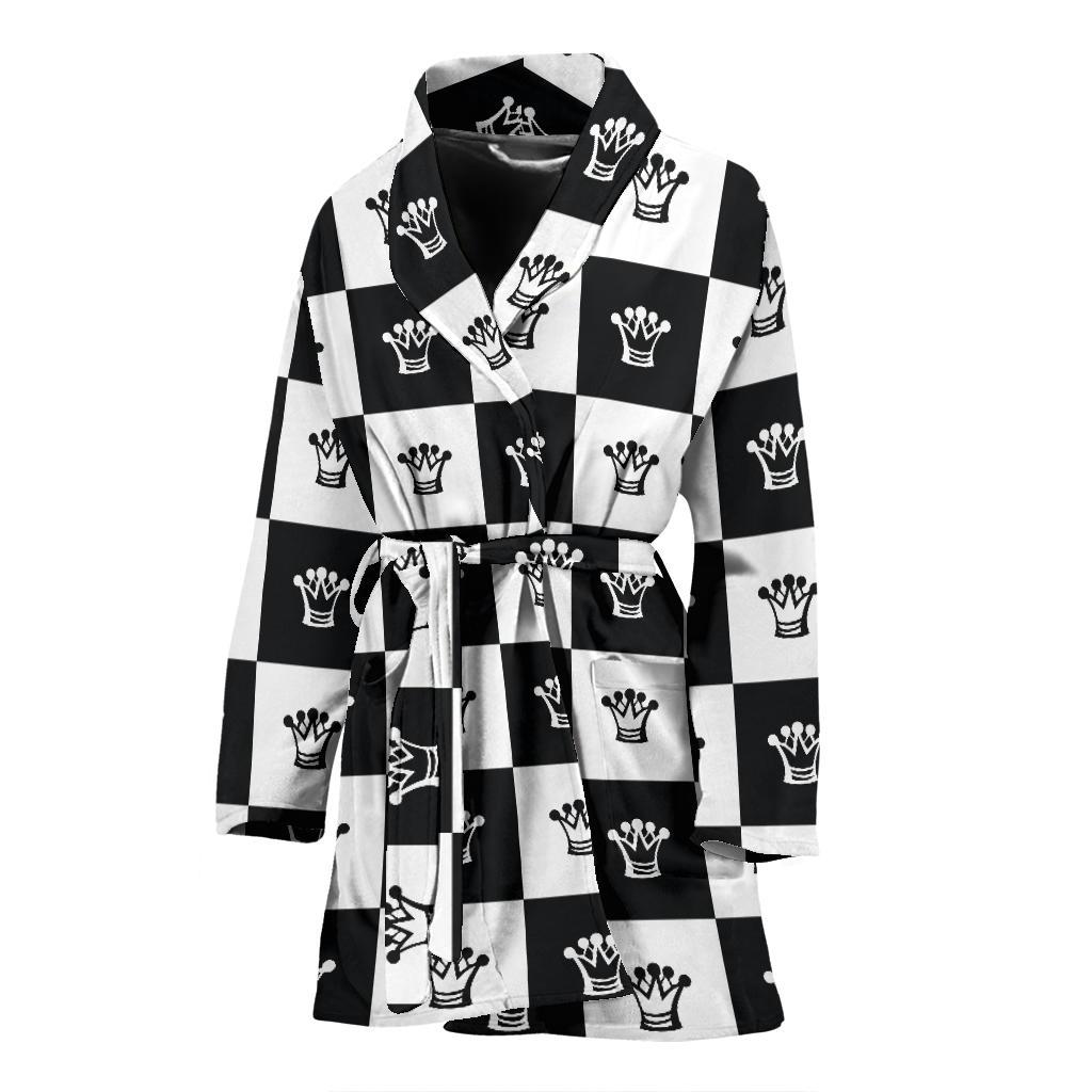Checkered Flag Crown Pattern Women Bathrobe - JTAMIGO