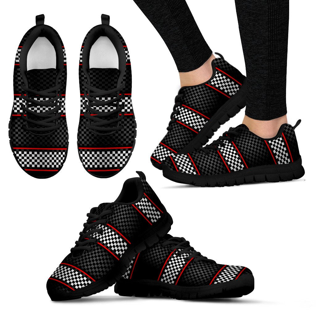 Checkered Flag Red Line Style Women Sneakers - JTAMIGO