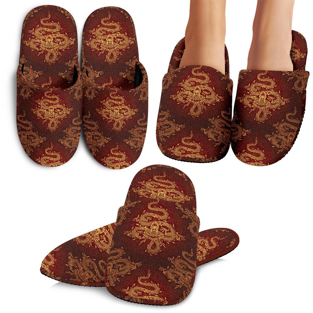 Chinese Dragons Gold Design House Slippers - JTAMIGO
