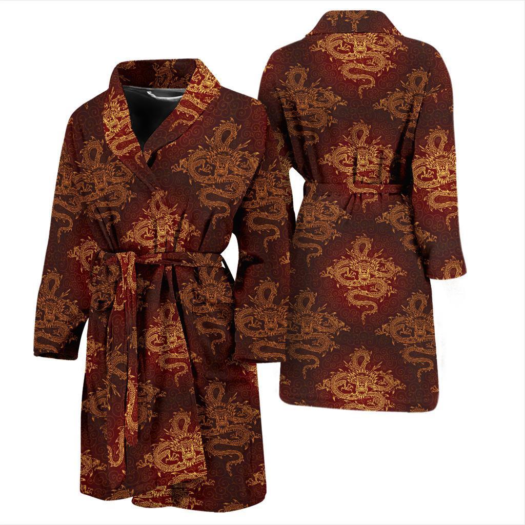 Chinese Dragons Gold Design Men Bathrobe - JTAMIGO