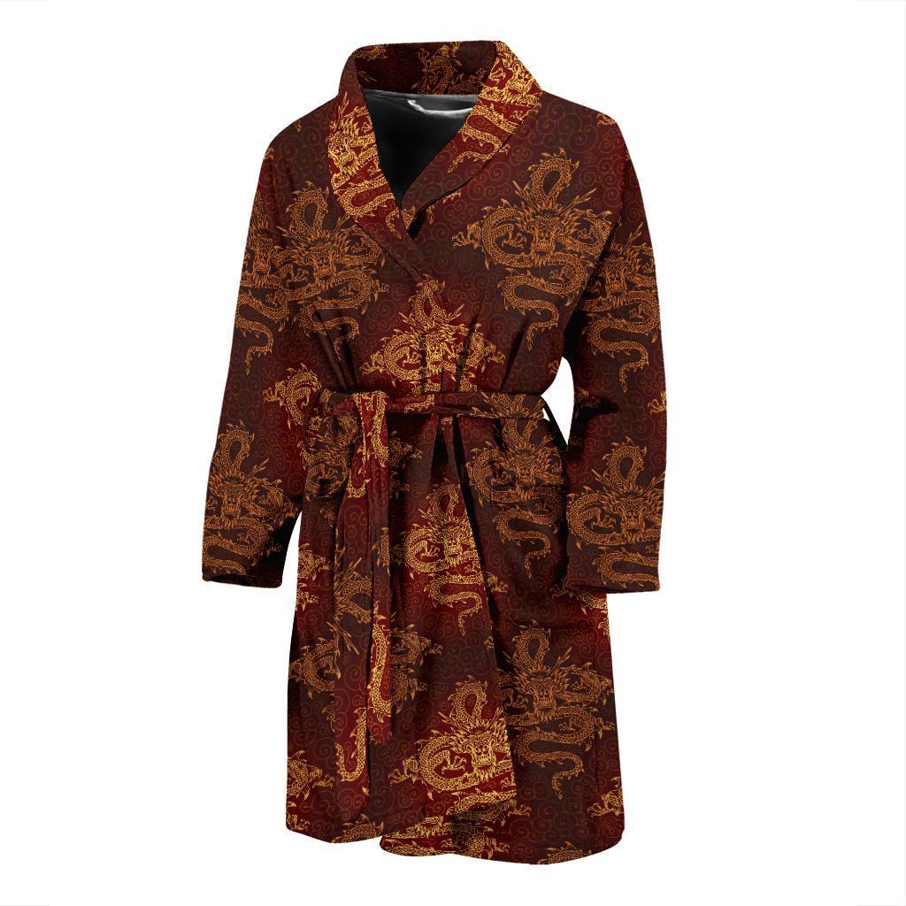 Chinese Dragons Gold Design Men Bathrobe - JTAMIGO