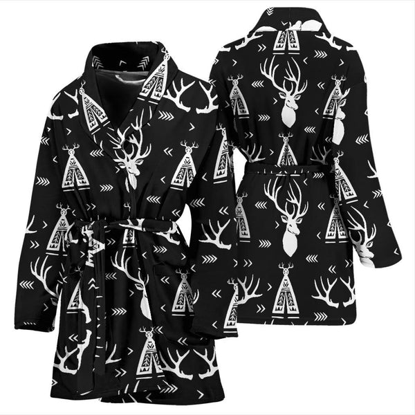 Deer Native Indian Print Pattern Women Bathrobe - JTAMIGO