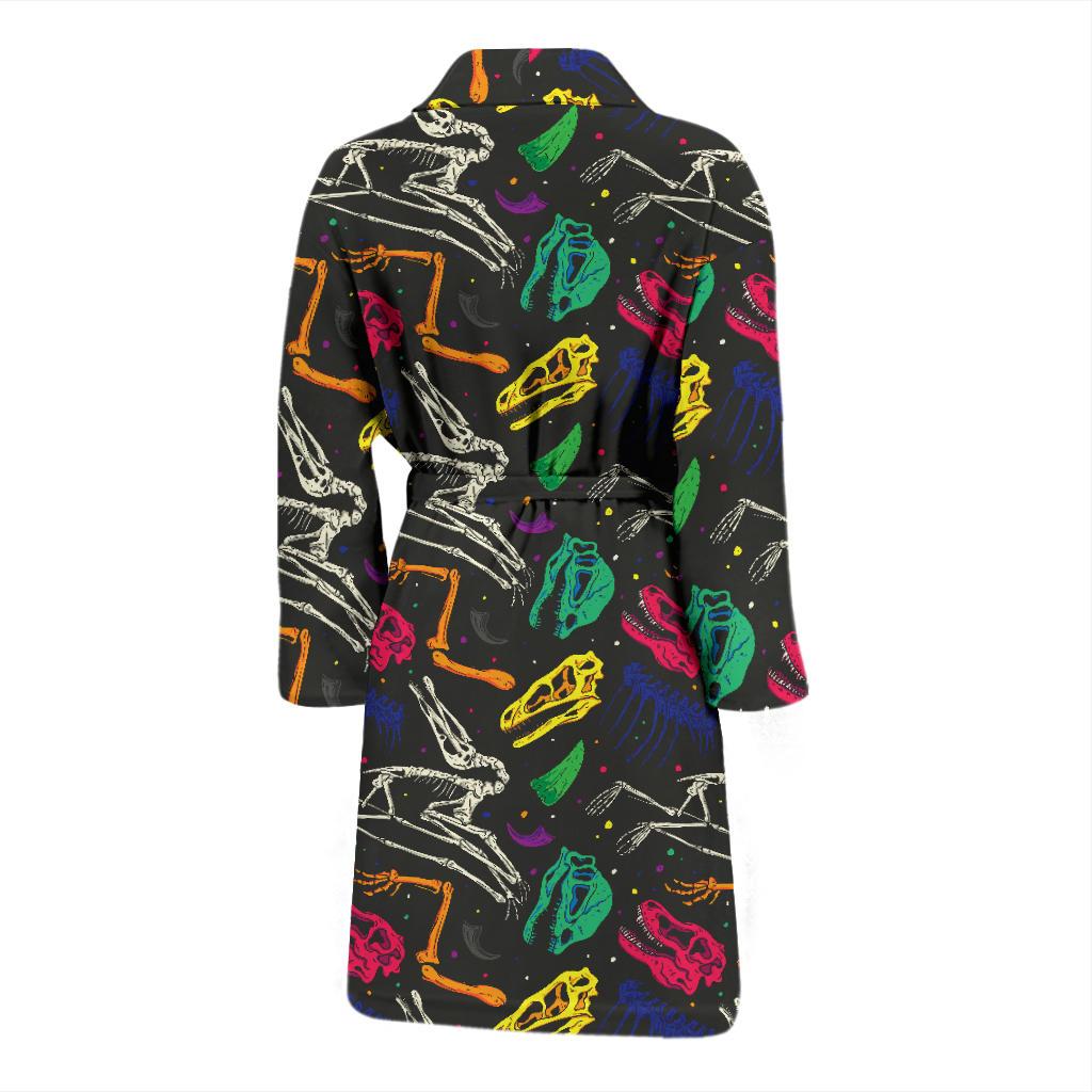 Dinosaur Skull Color Print Pattern Men Bathrobe - JTAMIGO