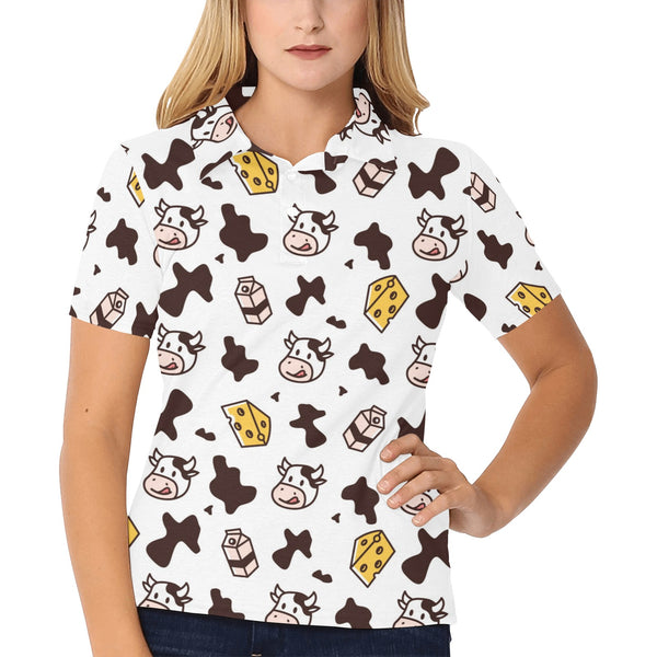 Cow Pattern Print Design 06 Women's Polo Shirt - JTAMIGO