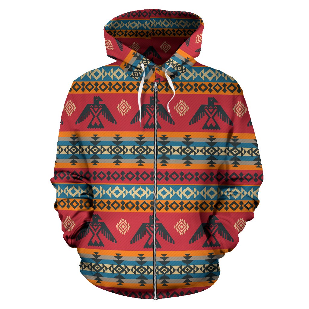Eagles Native American Design Zip Up Hoodie - JTAMIGO