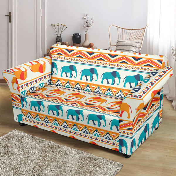 Elephant Aztec Ethnic Print Pattern Loveseat Couch Slipcover - JTAMIGO