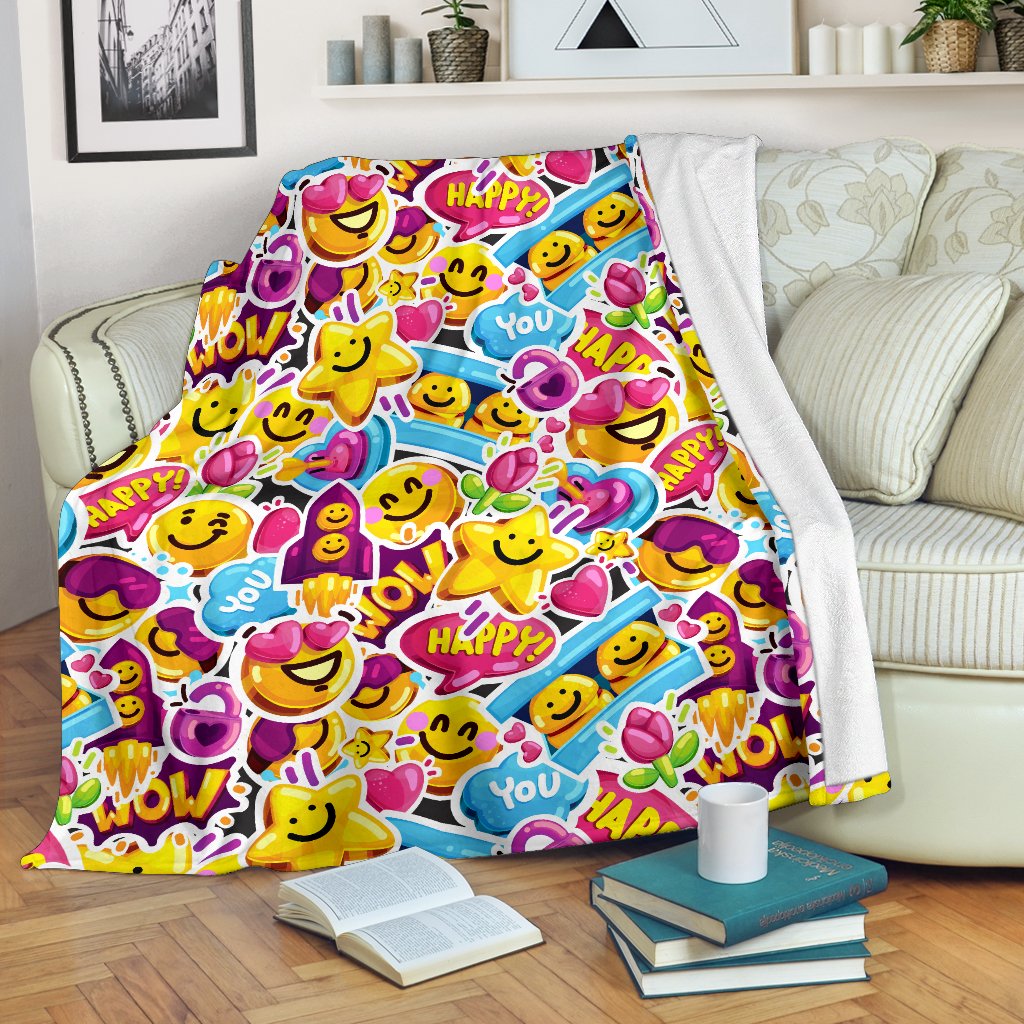 Emoji Sticker Print Pattern Blanket - JTAMIGO