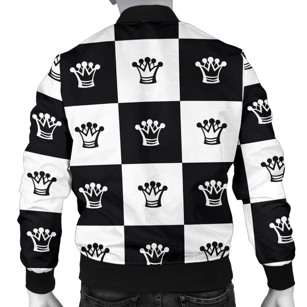 Checkered Flag Crown Pattern Men Bomber Jacket - JTAMIGO