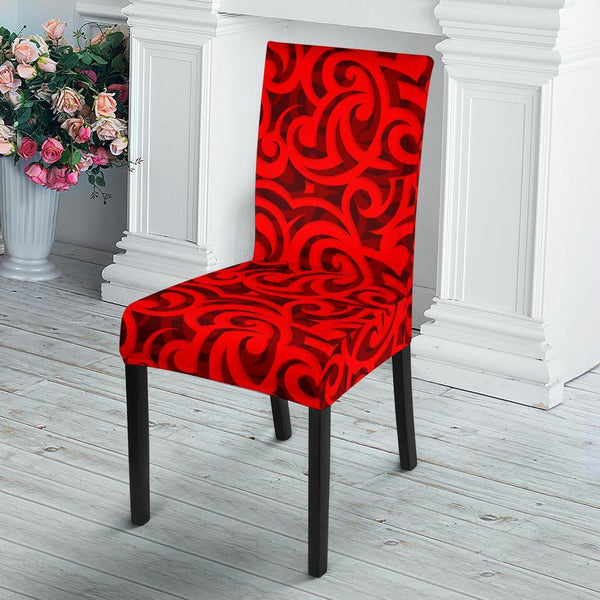 Maori Red Themed Design Print Dining Chair Slipcover - JTAMIGO