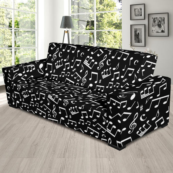 Music Note Black white Themed Print Sofa Slipcover - JTAMIGO