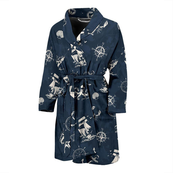 Nautical Sea Themed Print Men Bathrobe - JTAMIGO
