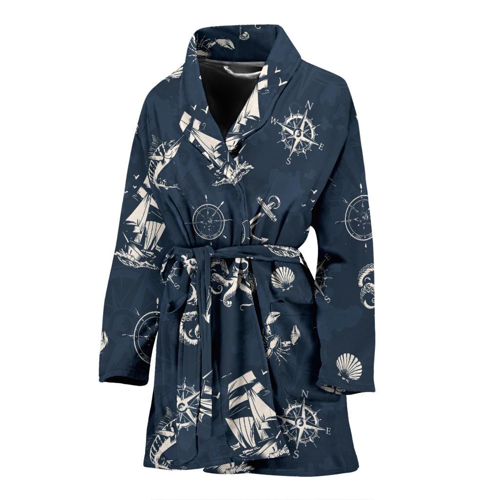 Nautical Sea Themed Print Women Bathrobe - JTAMIGO