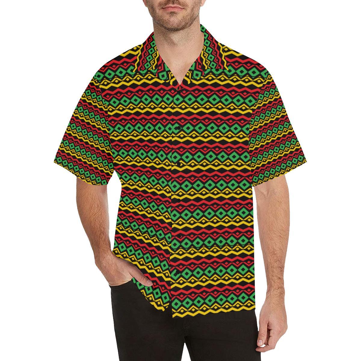 Rasta Reggae Color Themed Men's Hawaiian Shirt - JTAMIGO