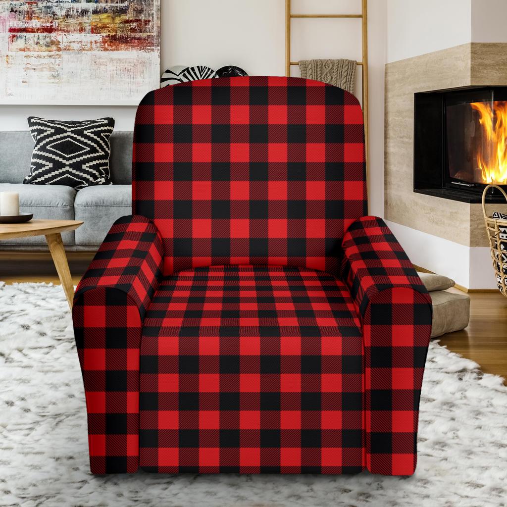 Red Black Buffalo Tartan Plaid Pattern Recliner Slipcover - JTAMIGO