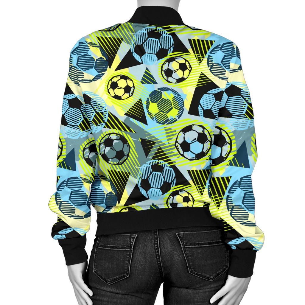 Soccer Ball Themed Print Design Women's Bomber Jacket - JTAMIGO