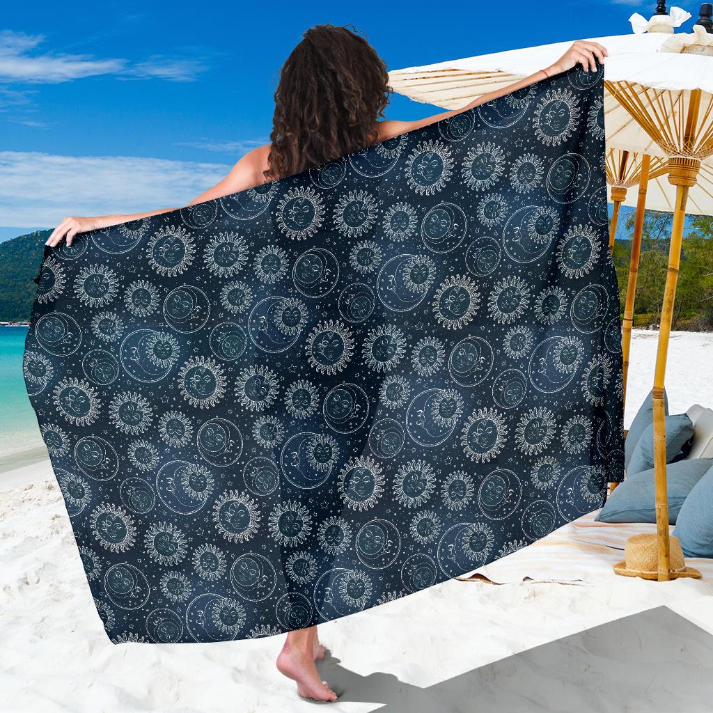 Sun Moon Tattoo Design Themed Print Sarong Pareo Wrap - JTAMIGO