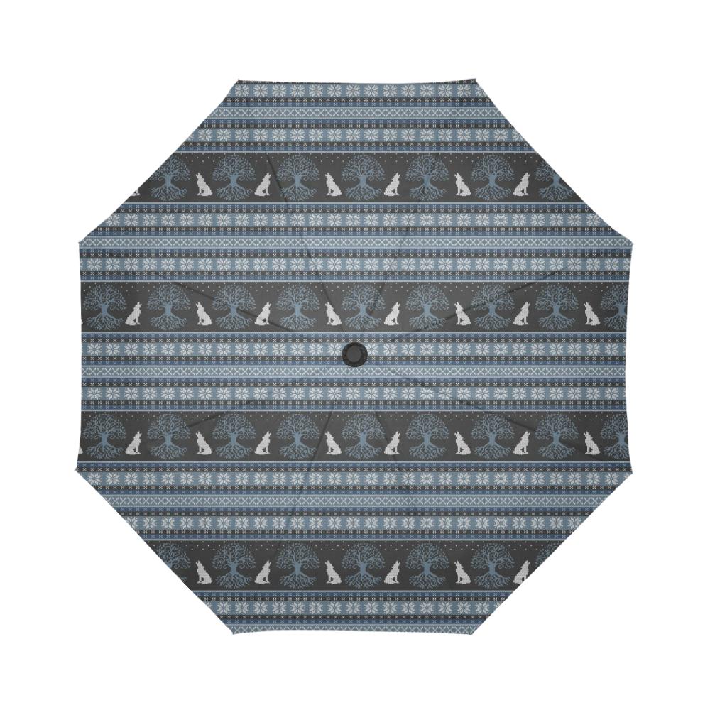 Wolf Tree of Life Knit Design Print Anti-UV Automatic Umbrella - JTAMIGO